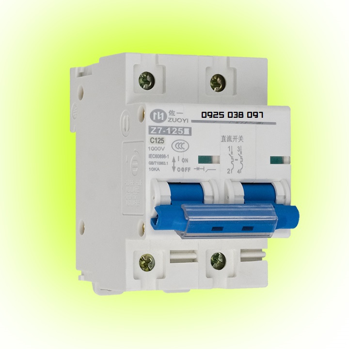 Aptomat DC 2P 125A 1000 VDC dùng cho acquy lưu trữ năng lượng mặt trời, Pin Lithium Narada ...