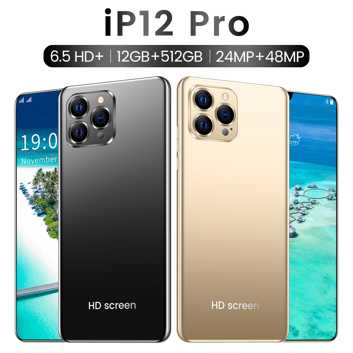 Smartphone IP12 pro nguyên bản Điện thoại di động Full màn hình 6.5inch ...