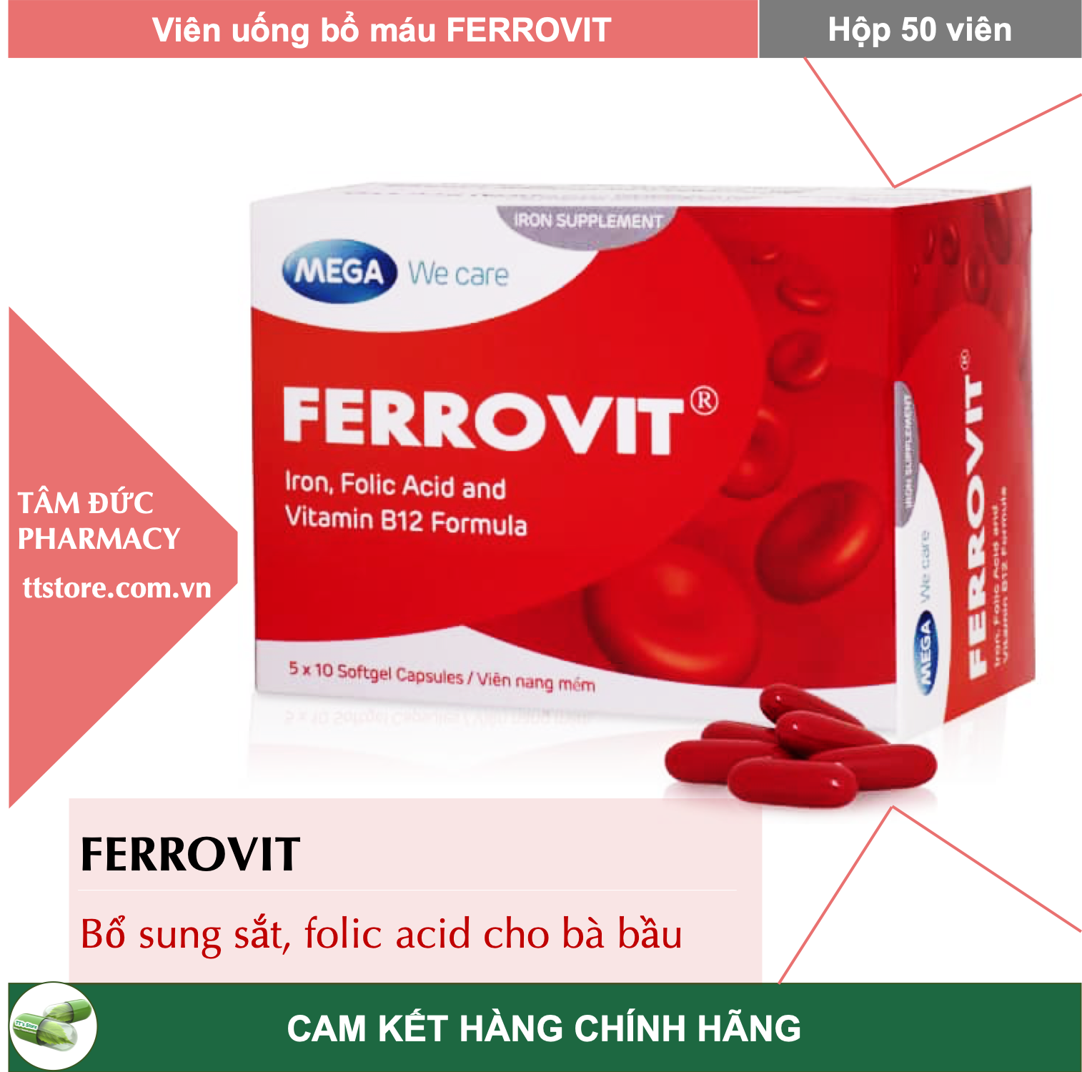 [HCM]FERROVIT Hộp 50 viên SẮT uống bổ MÁU và KHOÁNG CHẤT [ferovit ...