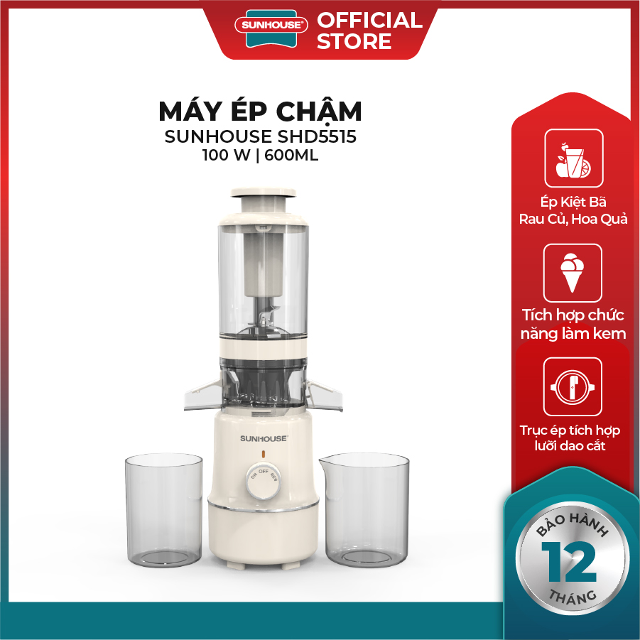 Máy ép chậm SUNHOUSE SHD5515 - Dung tích 600ml - Tích hợp lưỡi cắt vượt trội- Có thể làm kem ...