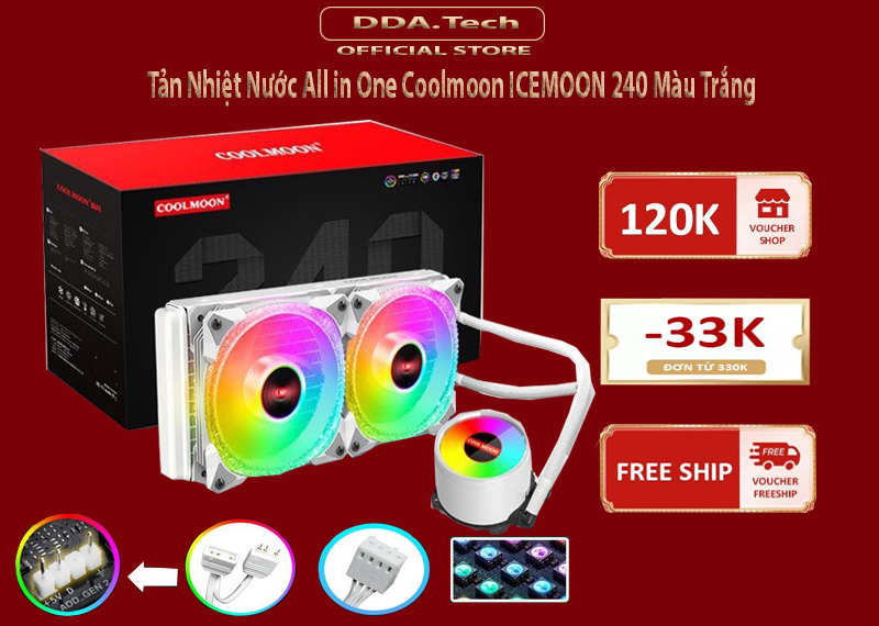 Tản Nhiệt Nước All in One Coolmoon ICEMOON 240 Màu Trắng - Led Argb Tự Động Đổi Màu, Đồng Bộ Hub ...