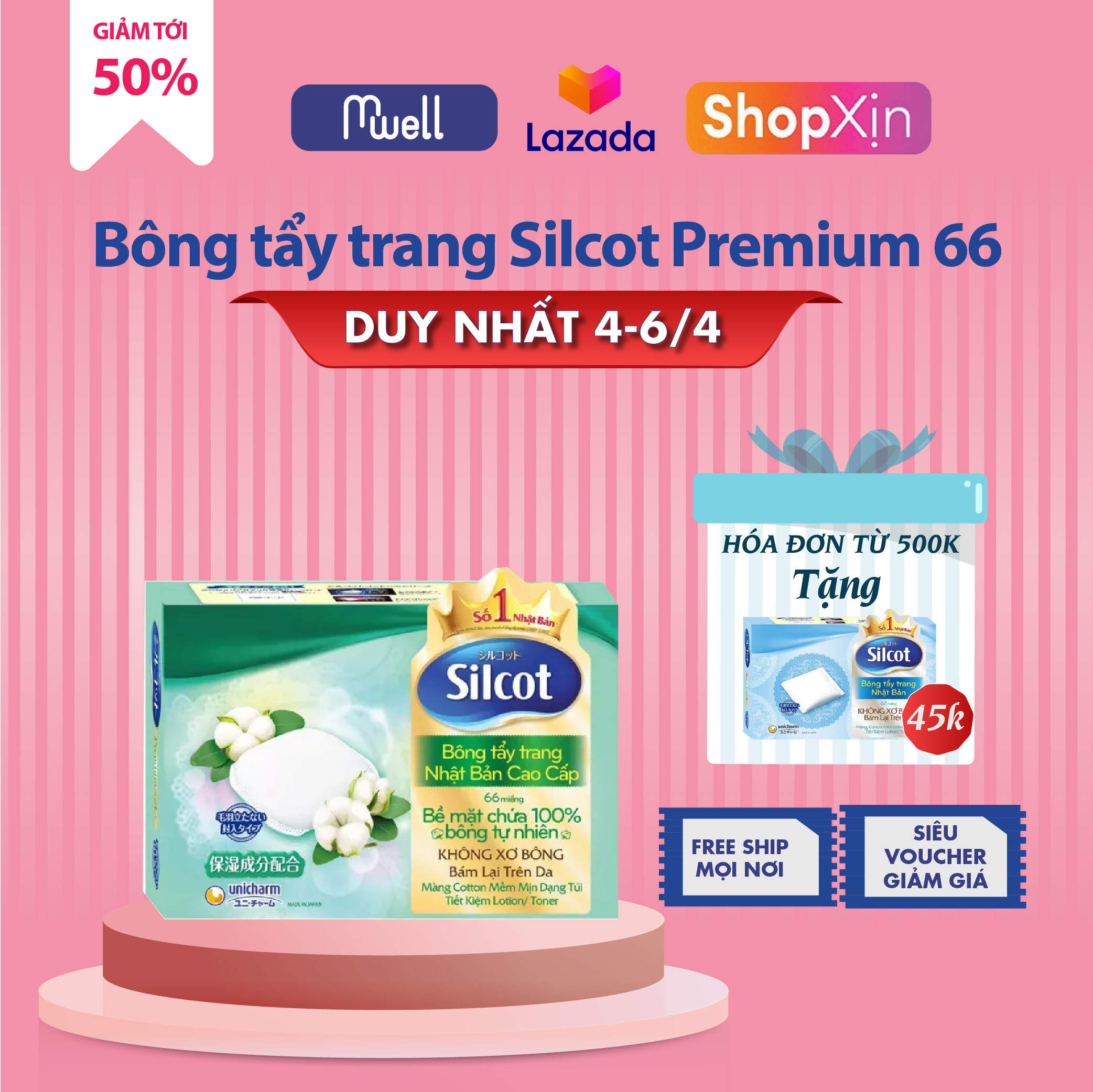 Bông Tẩy Trang Silcot Premium Nhật Bản Hộp Xanh Lá 66 miếng | Lazada.vn