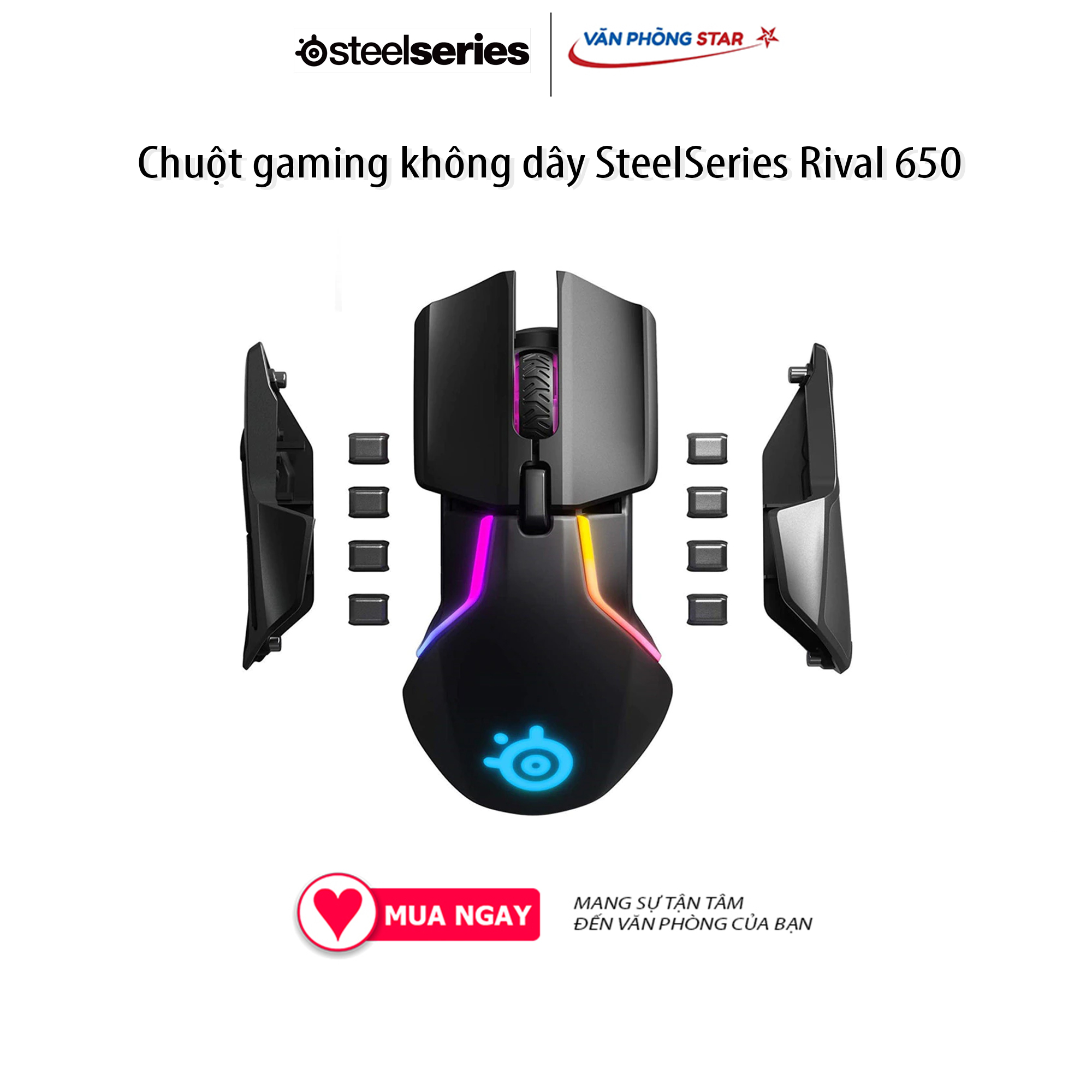 Chuột gaming không dây SteelSeries Rival 650 Wireless Ergonomic / Công thái học độ phân giải ...