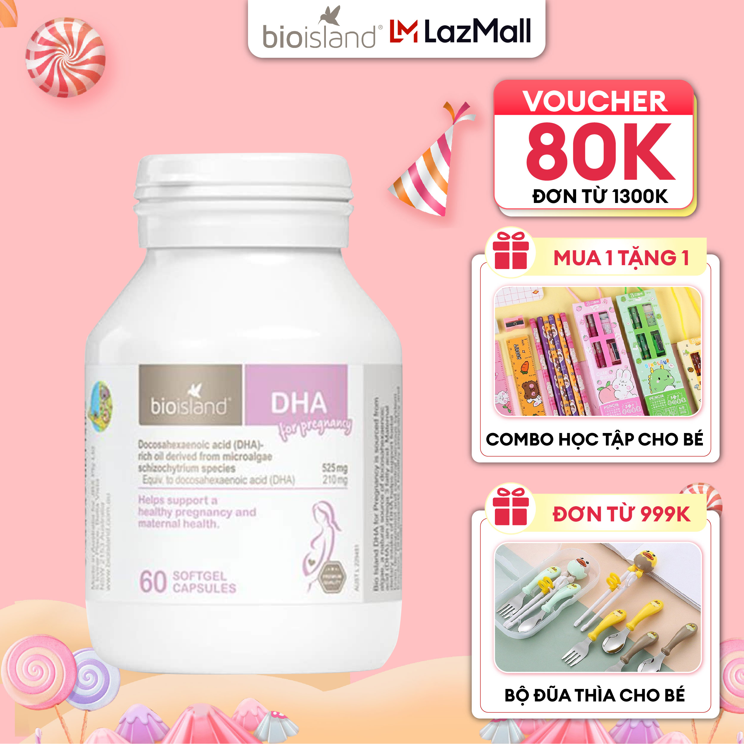 Combo viên uống Milk Calcium và Lysine Step Up Bioisland giúp tăng cường sức khỏe hệ xương và ...