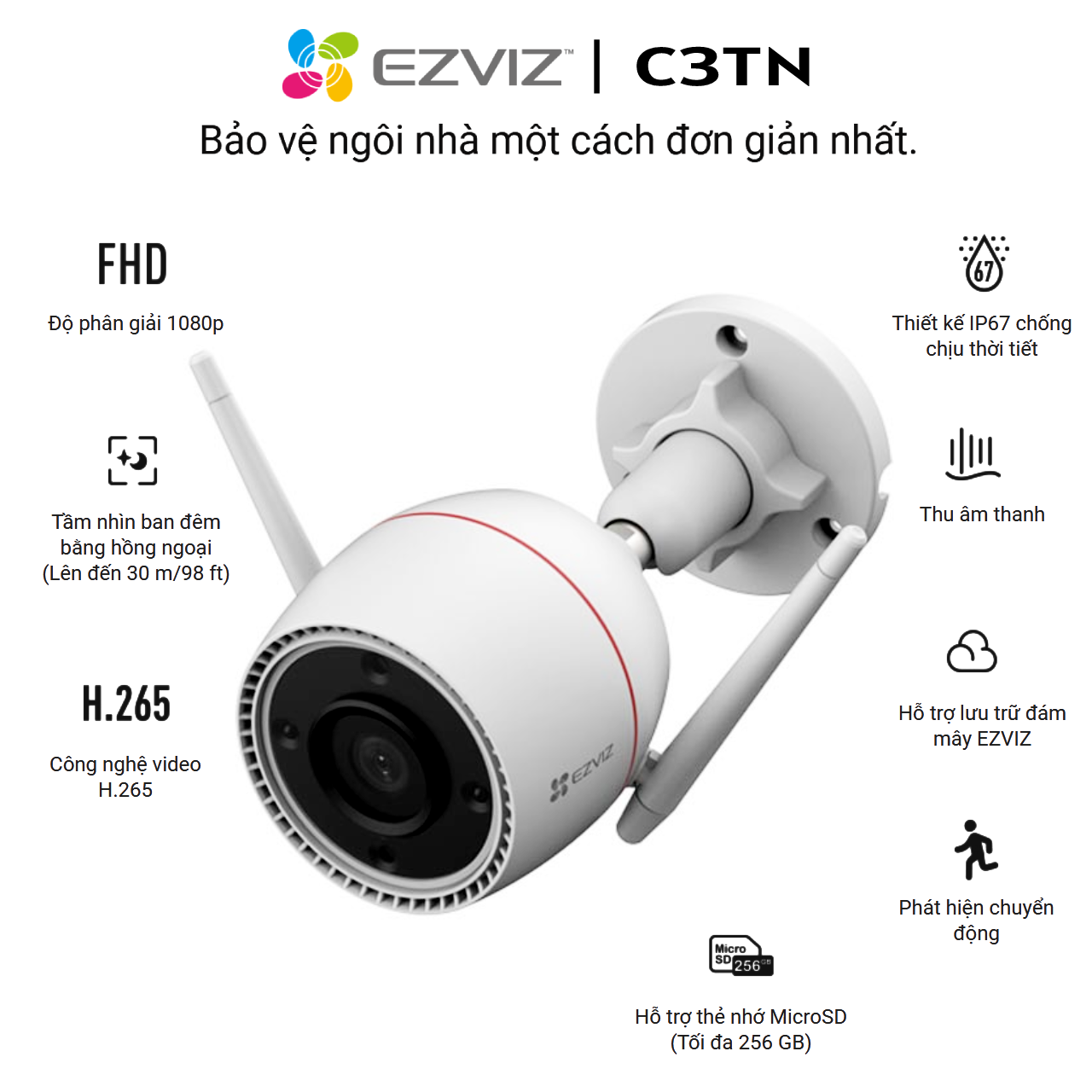 Camera Ezviz C3TN 3MP 2K1080P 2MP Ngoài trời - Có màu ban đêm - AI ...