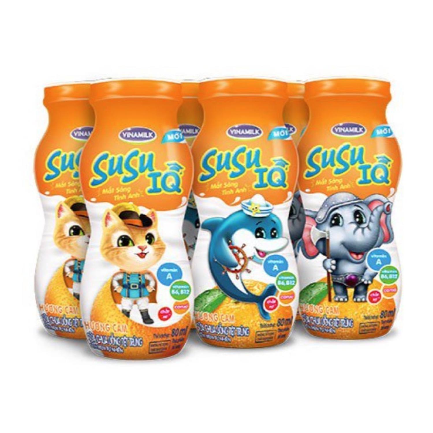 Lốc 6 Chai 80ml Sữa Chua Uống Susu IQ Hương Cam - Dâu - Phô Mai - MixASale