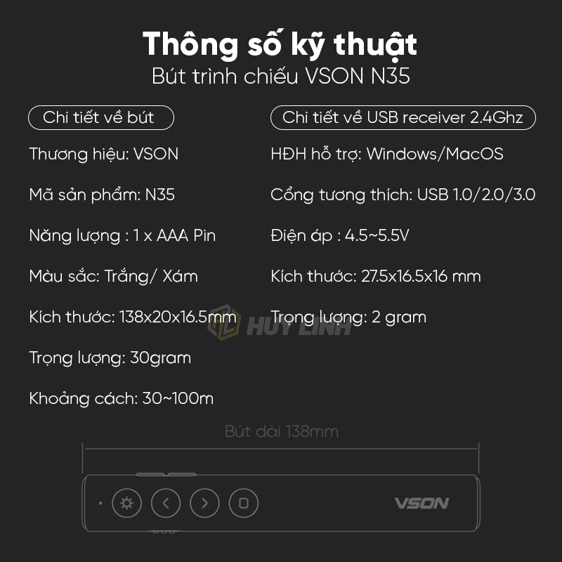 Bút trình chiếu Slide Vson N35 hỗ trợ Android và Windows MAC kết nối ...