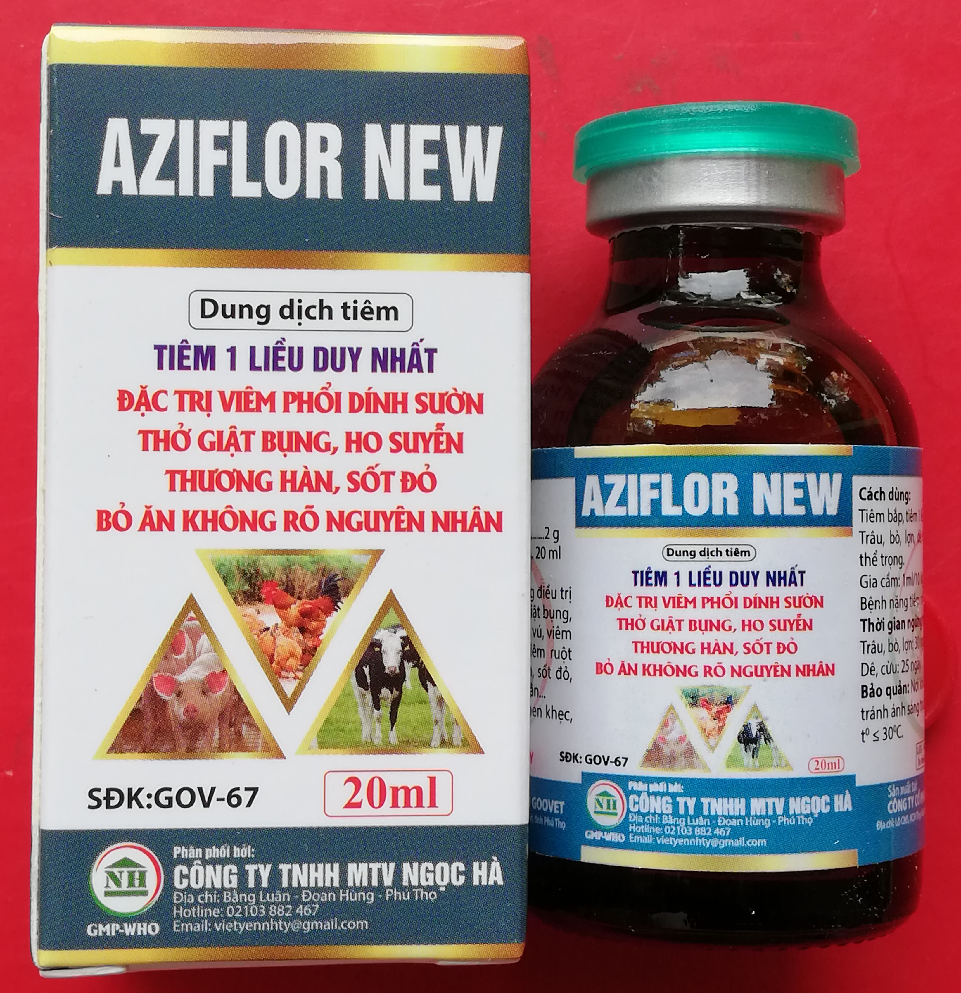 1 lọ AZIFLOR NEW 20ml Dùng cho viêm phổi dính sườn, thở giật bụng, ho ...