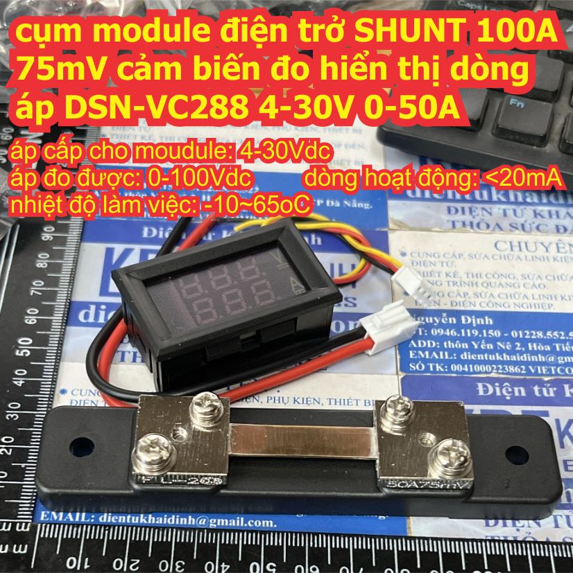 Cụm module điện trở SHUNT 50A 100A 75mV cảm biến đo hiển thị dòng áp DSN-VC288 4-28V 10A 50A ...