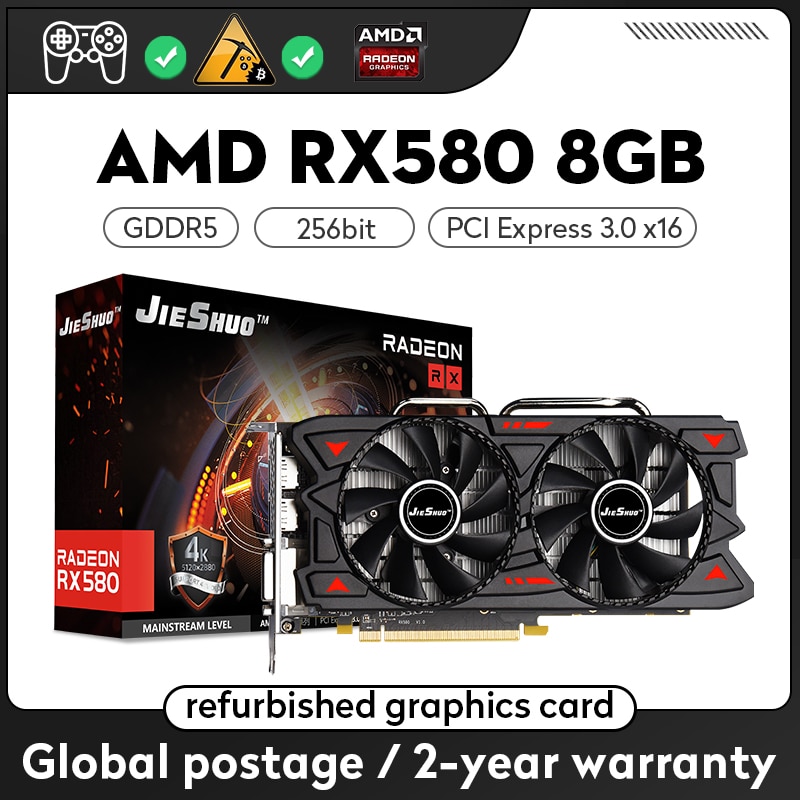Ts45969725 JIESHUO RX580 AMD 256Bit 8GB 2048SP GDDR5เกมคอมพิวเตอร์การ์ด ...