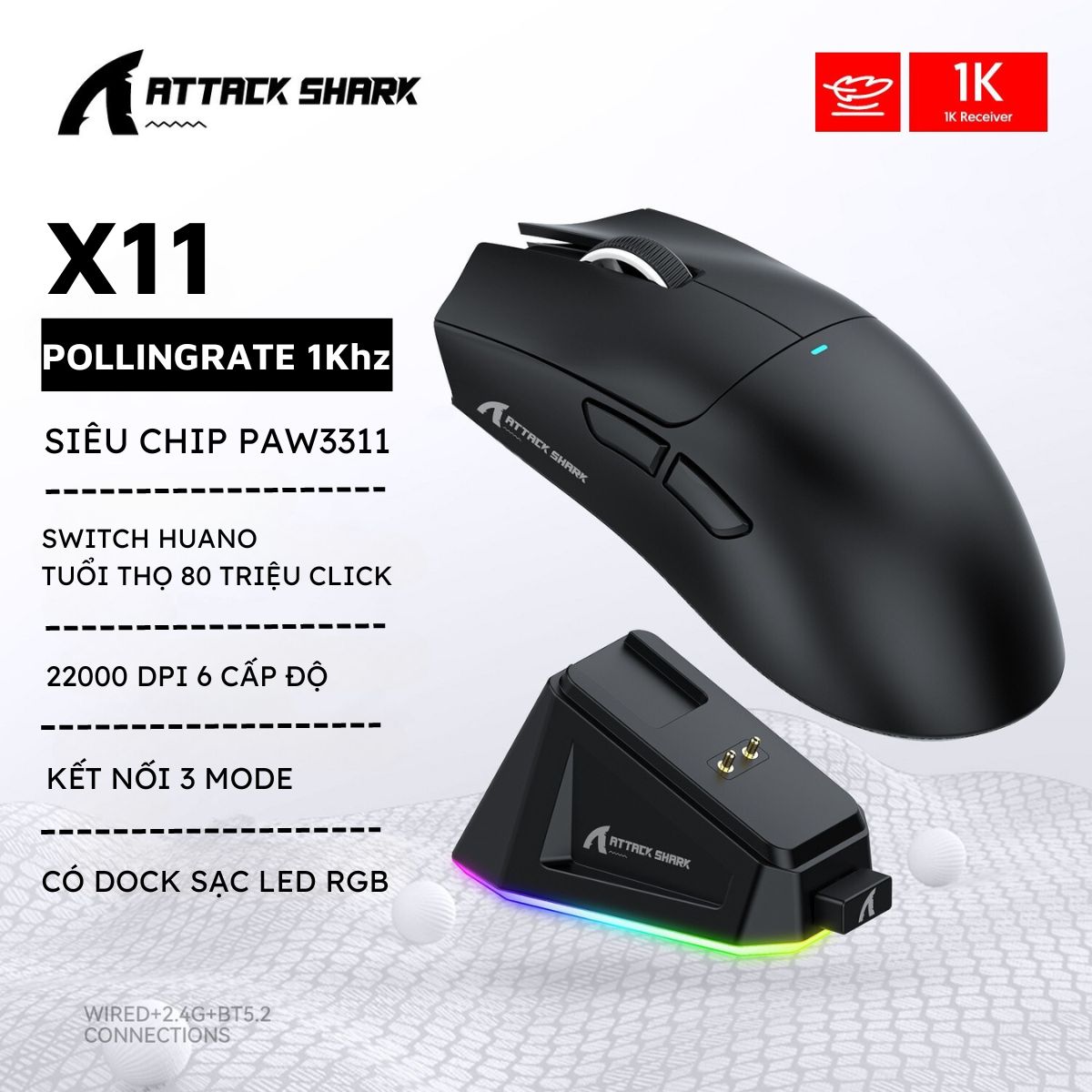 Chuột Gaming Không Dây Ziyou Attack Shark R1 Siêu Nhẹ Chip Paw3311 Cực ...