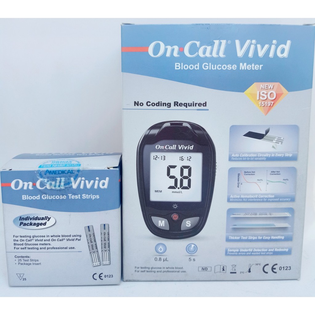 QUE THỬ ĐƯỜNG HUYẾT ONCALL VIVID hộp 25 que - MixASale