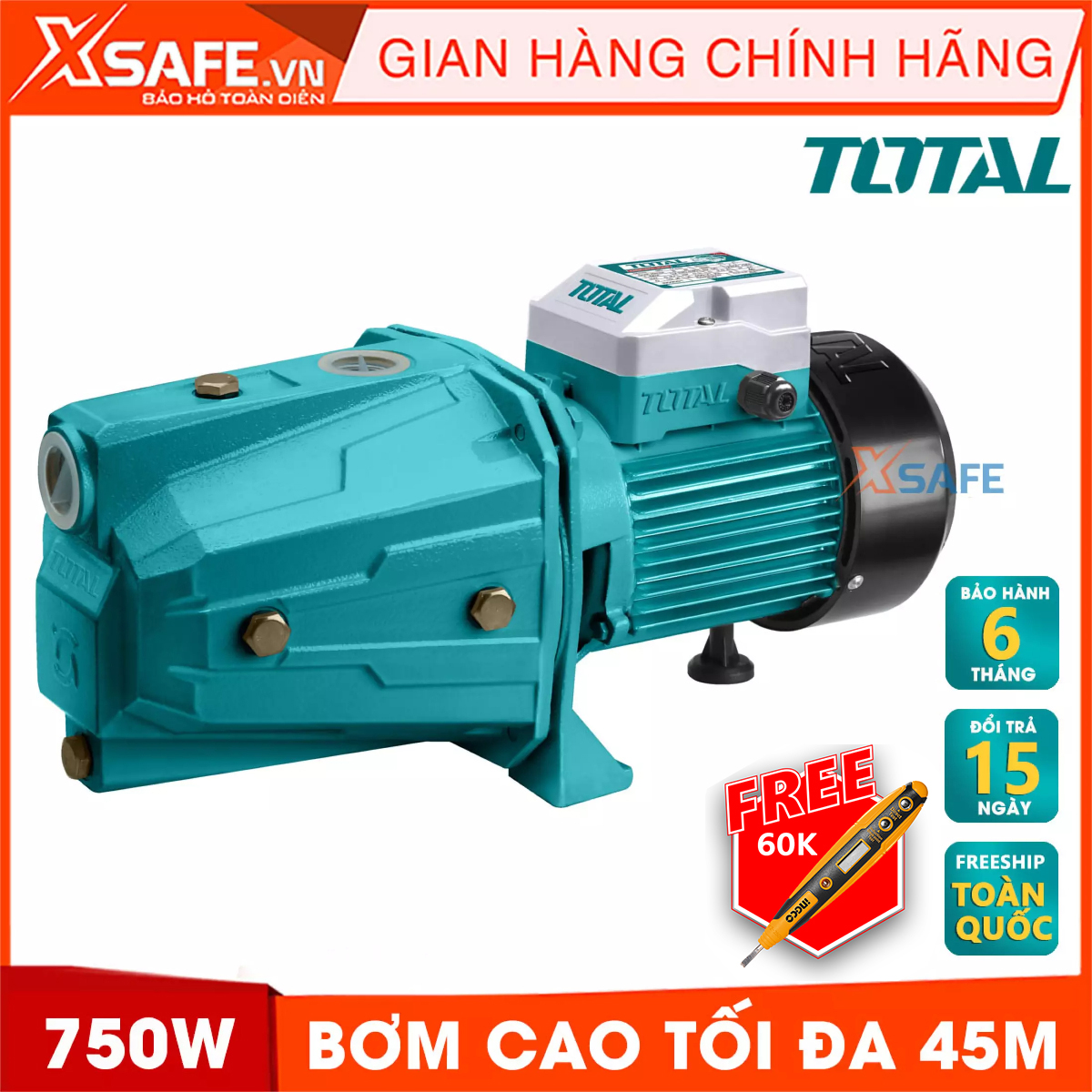 Máy bơm nước 750W TOTAL TWP37501 motor dây đồng. Máy bơm nước Total ...