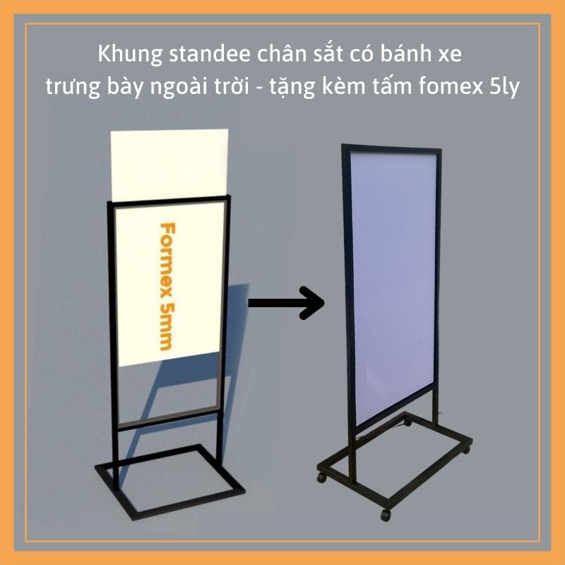 Standee chân sắt có bánh xe kích thước 60x120cm chuyên dùng ngoài trời ...