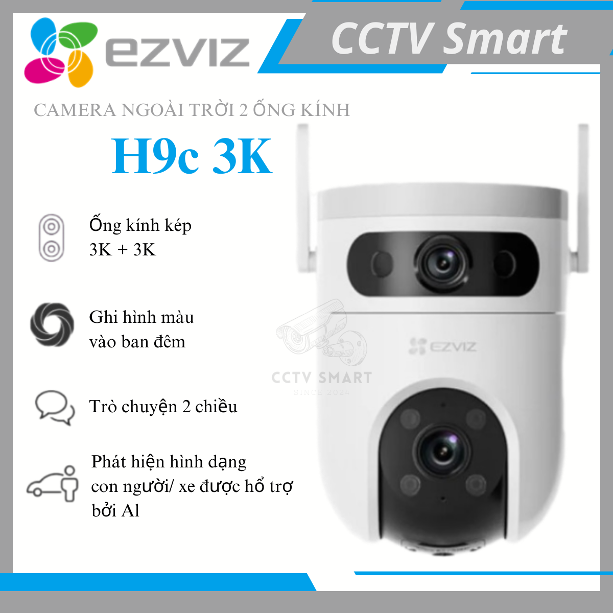 Camera 2 Mắt Ngoài Trời EZVIZ H9C 2K 6MP / H9C 3K 10MP - Xoay 360 Độ ...