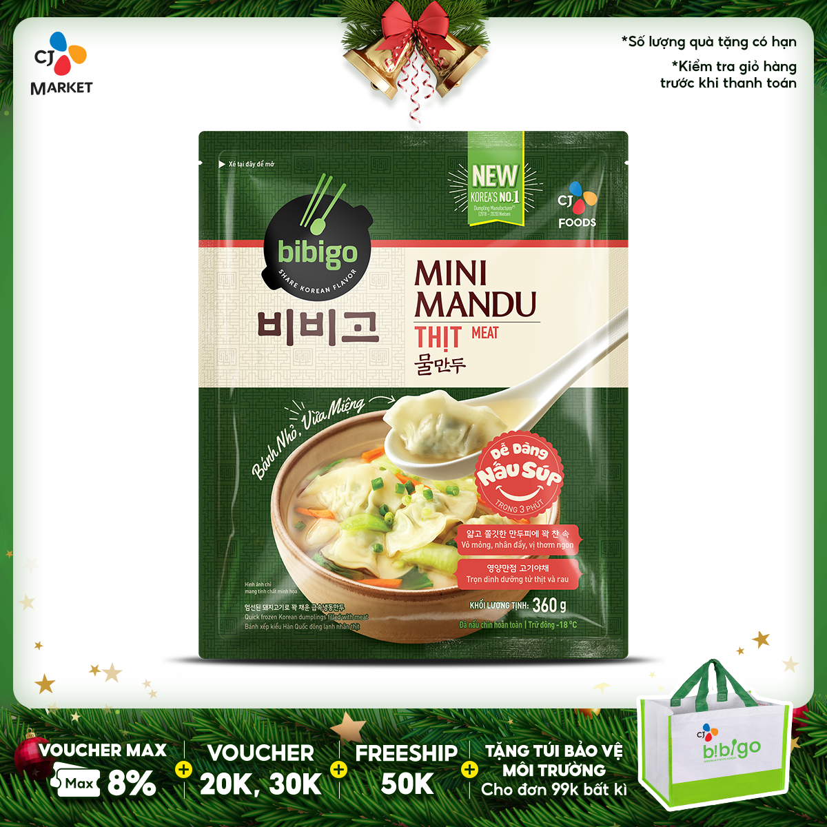 [HCM & HN] Bánh xếp Mandu Mini Nhân thịt Bibigo 360g | Lazada.vn