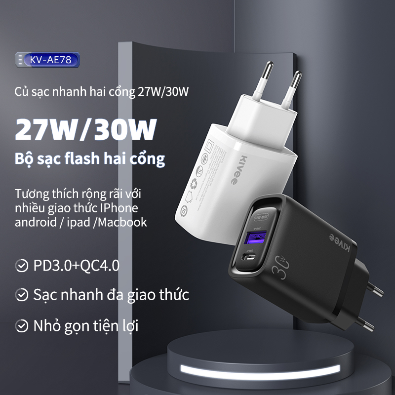 BASIKE AE78 Bộ sạc tường 27W 30W Bộ sạc USB Loại C PD3.0 QC4.0 AFC FCP Bộ sạc nhanh cho điện ...