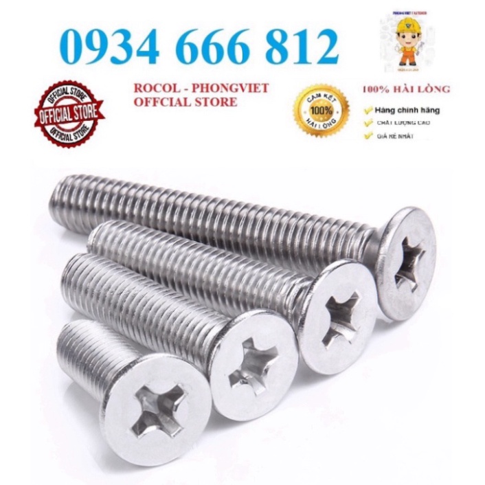 Combo 50c vít pake đầu dù thân bulong INOX 304 M4, M4X16, M4X20, M4X25 ...