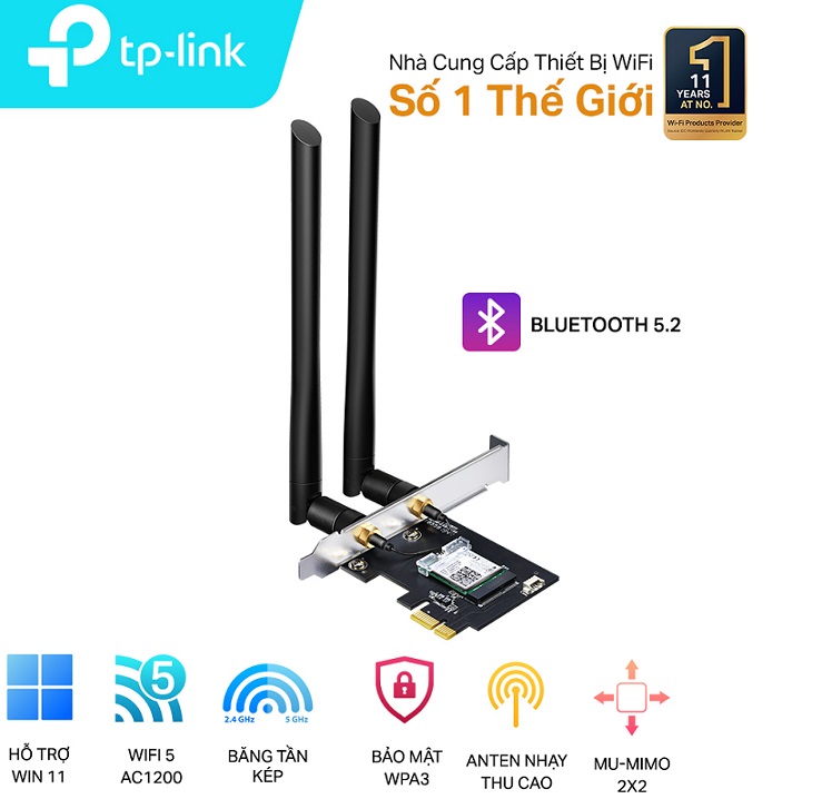 Cạc mạng không dây TP-Link PCI-E Archer T5E (Chuẩn AC AC1200Mbps 2 Ăng ...