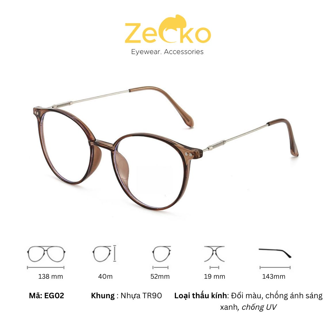 Kính mắt nam nữ Zecko EG01 tròng kính chống ánh sáng xanh chống tia cực ...