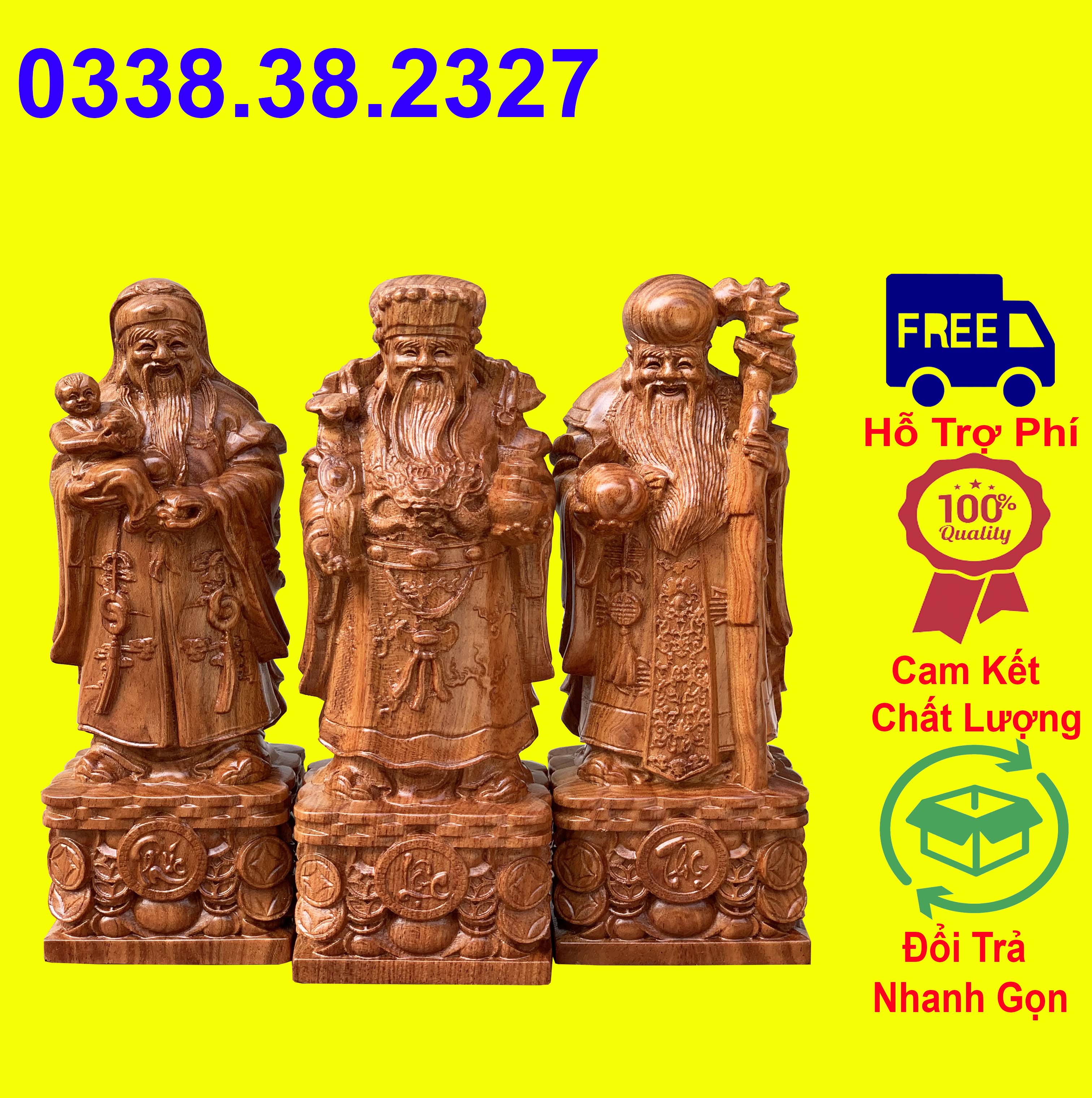 Bộ tượng tam đa phúc lộc thọ cao 20cm và 30cm được làm từ gỗ hương ...