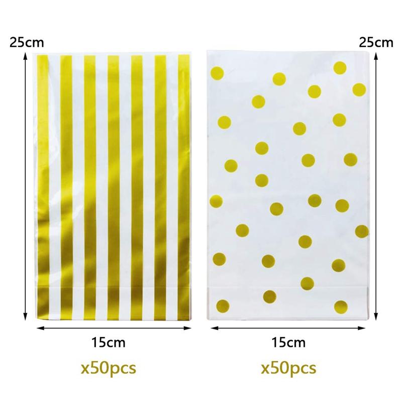 100PCS Gold OPP Bags with Twist Ties for Cookie, Bakery, Candy, Sweet ...