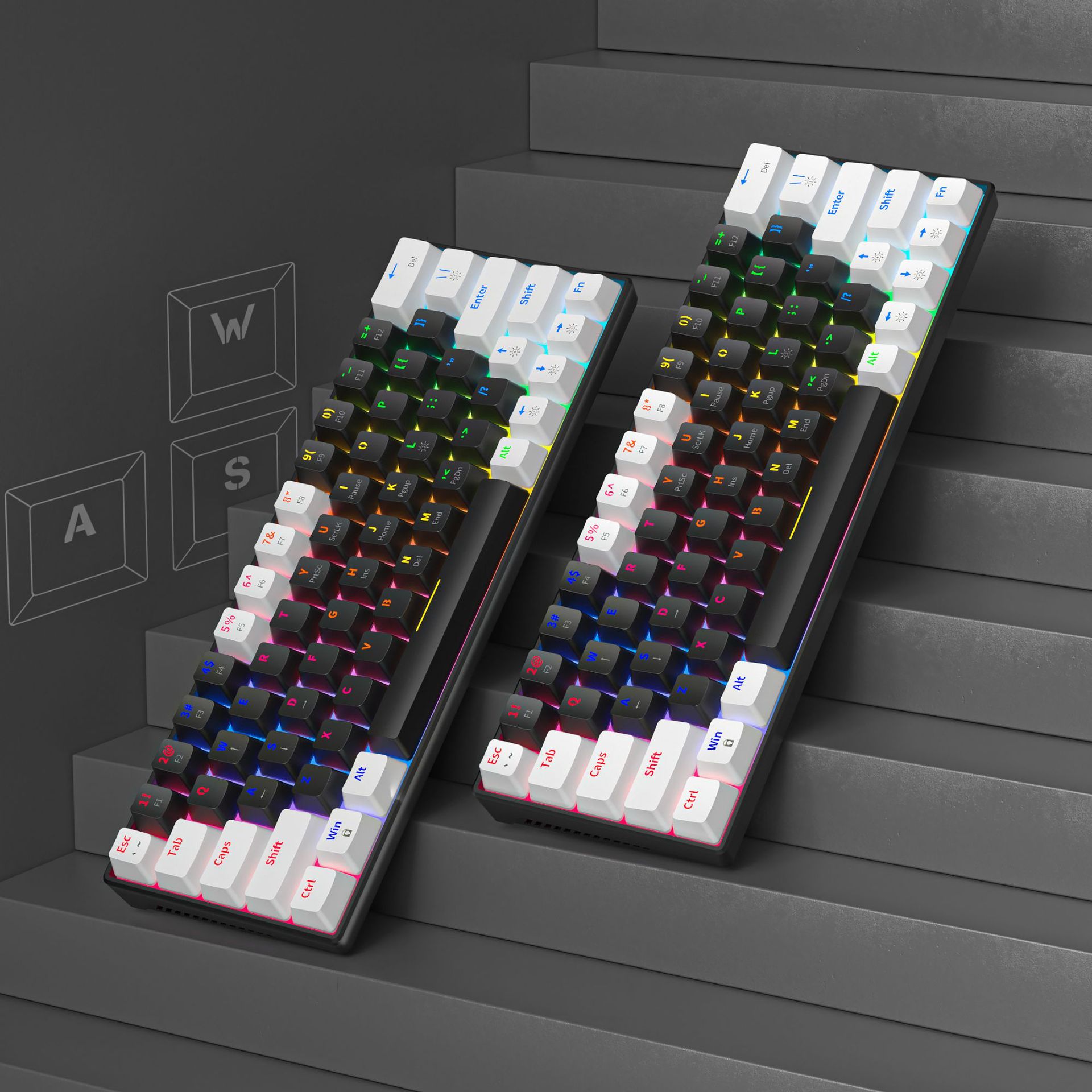Bàn phím cơ K64 64 Phím Cáp type-C LED RB nhiều chế độ redblue switch ...