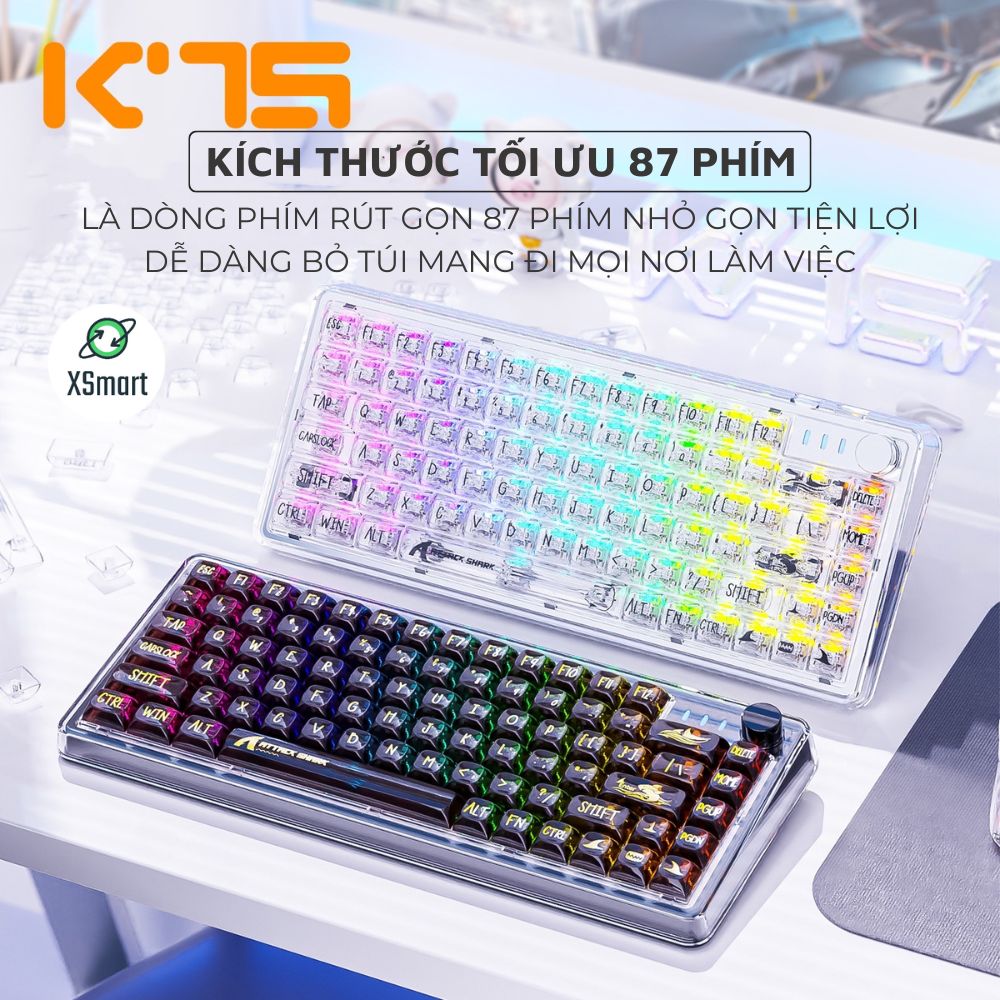 Bàn Phím Cơ Trong Suốt K75 PRO Esport Nâng Cấp LED RGB Trục Cơ White ...
