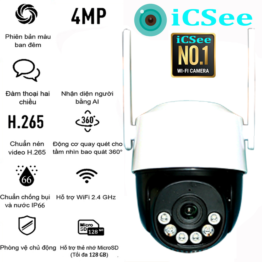 Camera WiFi iCSee Q6 , 4MP, Độ Nét UHD ,Quay Quét Trong Nhà / Ngoài ...