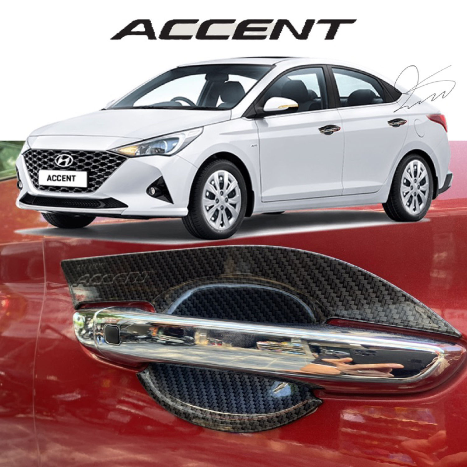 Accent 17- 2023 Phụ kiện Carbon ốp Tay mở cửa Hõm chén lưng Gương nắp ...