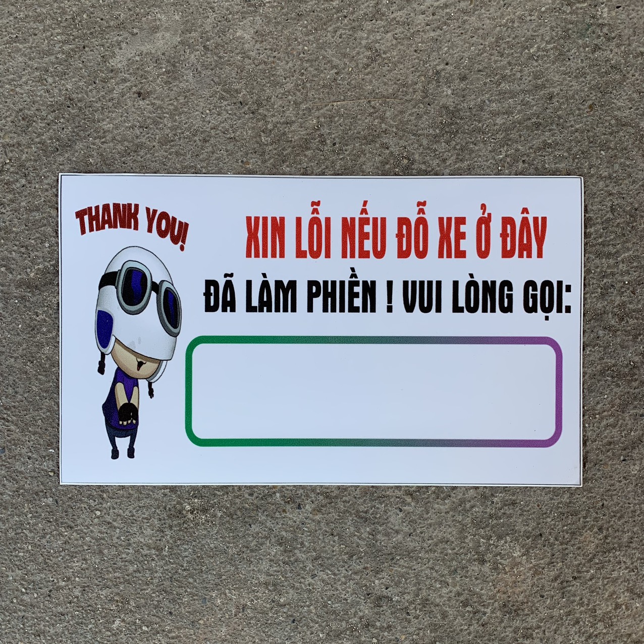 Sticker dán xe otofun "Xin lỗi đỗ xe ở đây đã làm phiền" để trống ô số ...