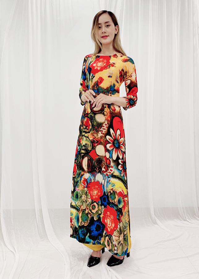 GOTI - Set Áo Dài Truyền Thống Kiểu Áo Dài In Họa Tiết Sắc Màu Kèm Quần ...