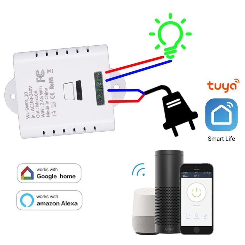 Wifi Smart Switch Relay 10A Tuya Smart Life App Wireless Remote Control ...