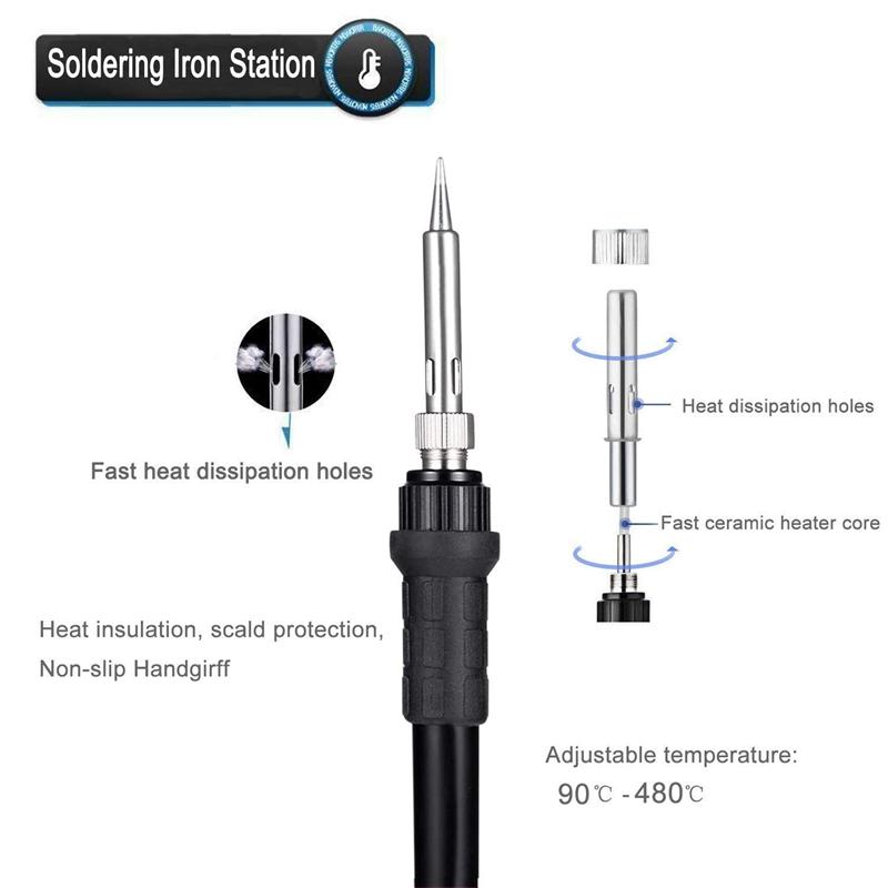 Yihua 908D-Ii 60W Soldering Iron Station Adjustable Temperature Soldering Station Detachable ...