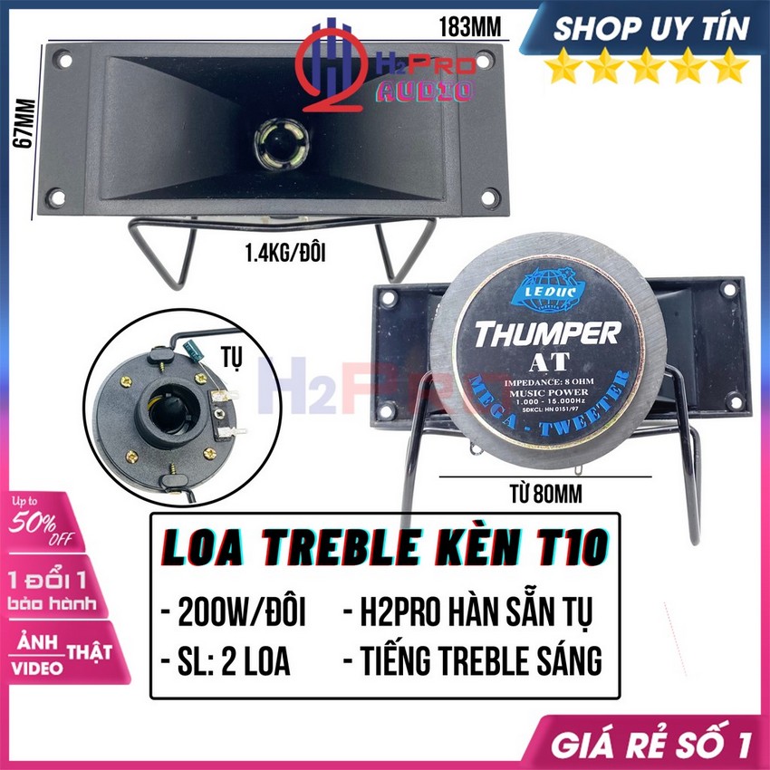 Đôi loa treble kèn, loa siêu treble Thumper T10 cao cấp (2 loa) 200W-8 ôm-từ 80- phễu 18x7cm ...