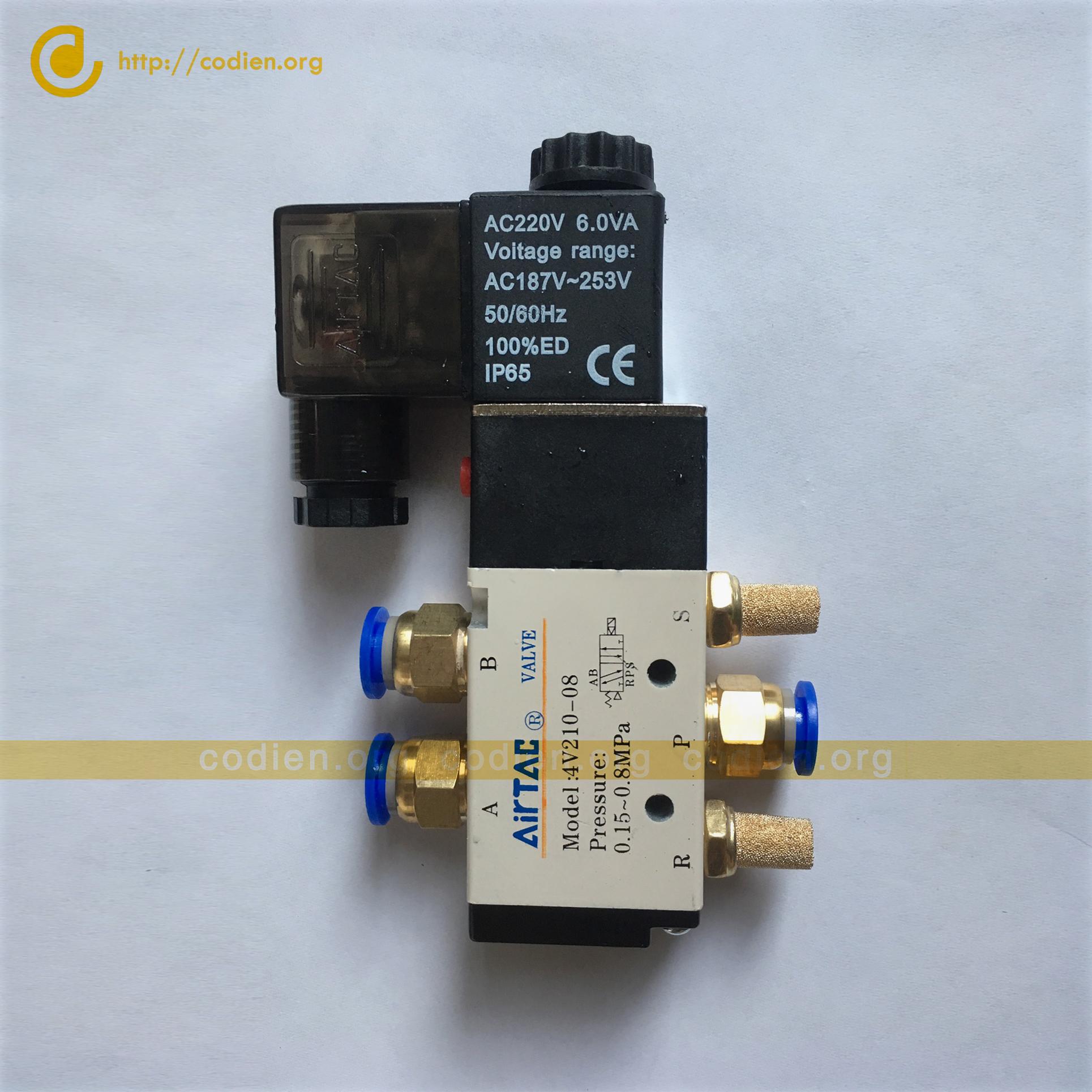 Van điện từ Airtac 4V210-08 (Van 5/2) bao gồm phụ kiện cút nối nhanh và giảm thanh | Lazada.vn