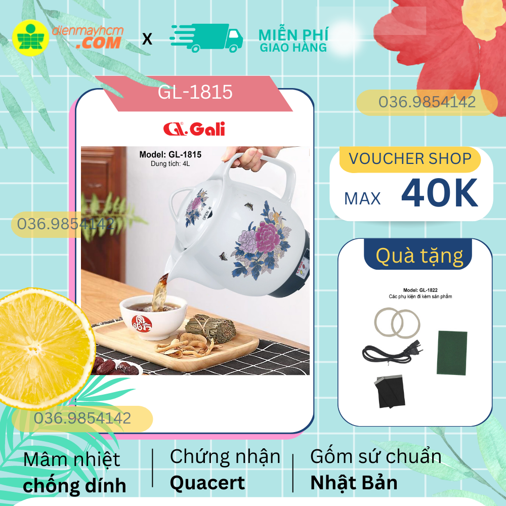 Ấm Sắc Thuốc GALI Mã SP GL-1815 Dung Tích 4 Lít 450W Gốm Sứ Chuẩn Nhật ...