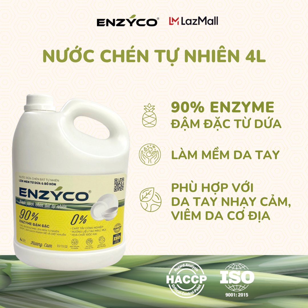 Nước rửa chén sinh học ENZYCO chai 480ML - 90% Enzyme từ dứa giúp làm ...