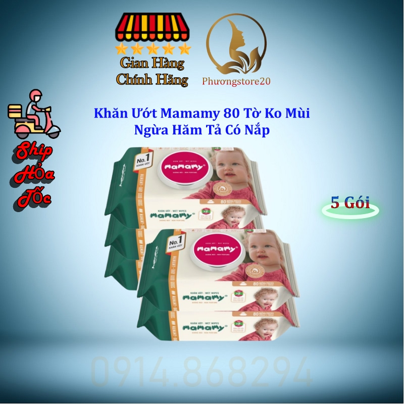 Combo 10 Khăn Ướt Mamamy 80 Tờ 120 Tờ KO MÙI Chống Hăm Tả Có Nắp (Hỏa ...