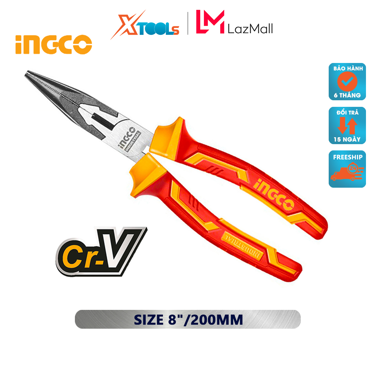 Kềm mũi nhọn cách điện INGCO HILNP28208 | Kìm cắt công nghiệp Kích ...