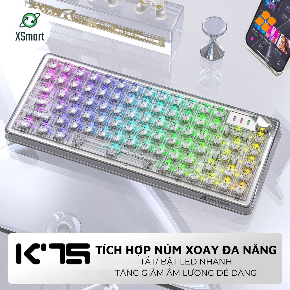 Bàn Phím Cơ Trong Suốt K75 PRO Esport Nâng Cấp LED RGB Trục Cơ White ...