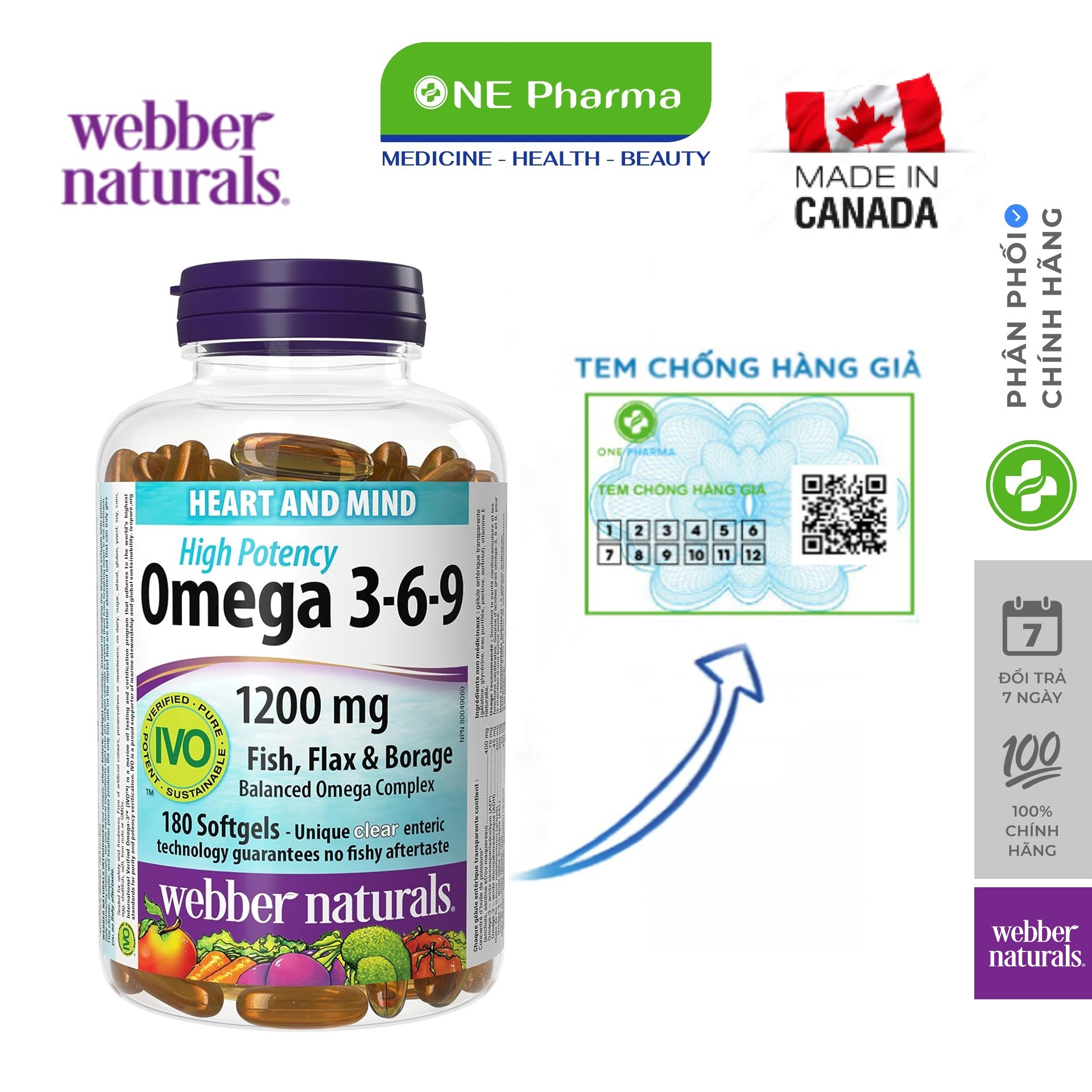 Viên Uống Omega Webber Naturals High Potency Omega 3-6-9 1200mg [180 ...