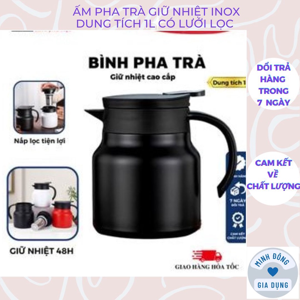 Ấm pha trà giữ nhiệt inox dung tích 1l có lưới lọc, bình pha trà giữ ...