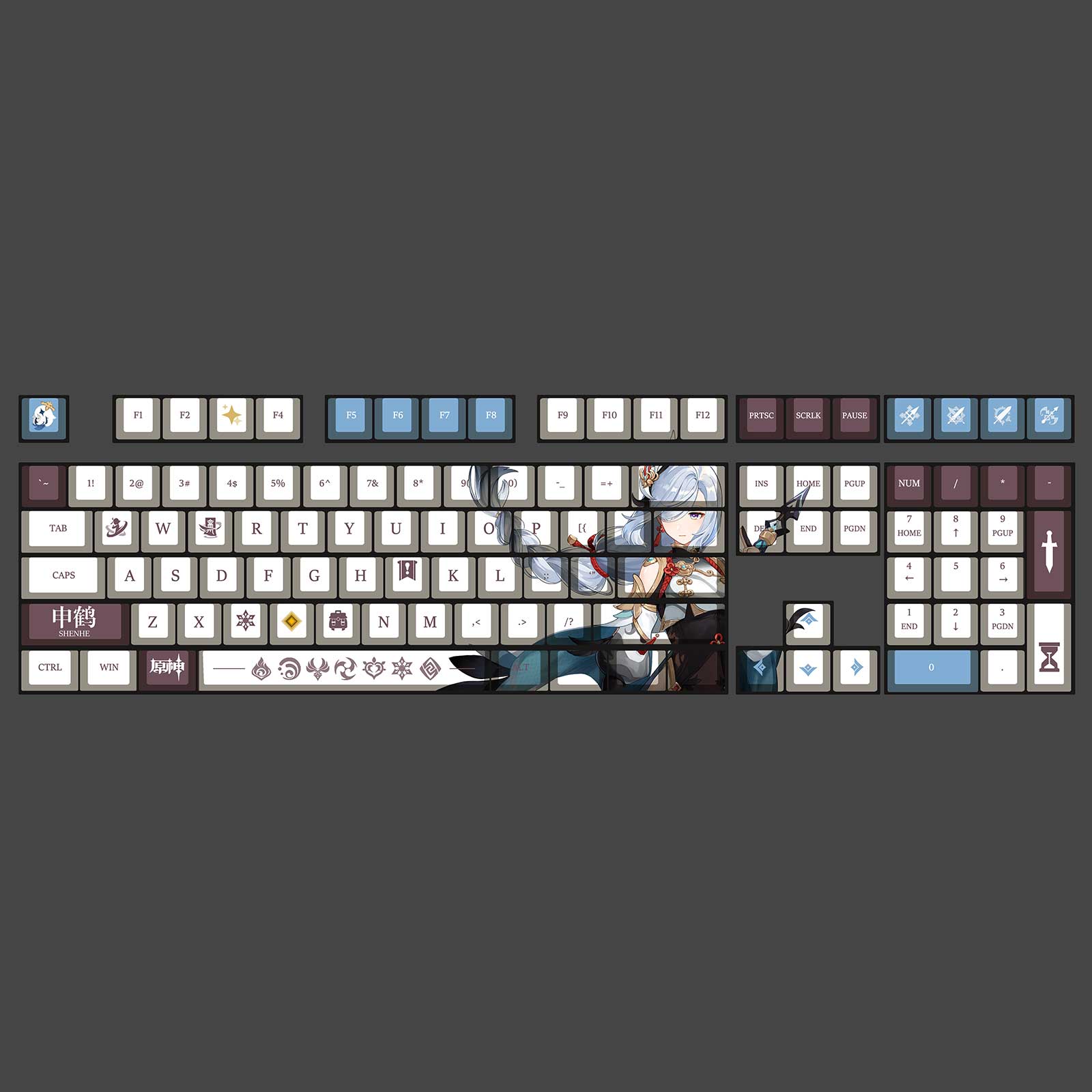 Genshin Impact Theme Shenhe Pbt Material Keycaps 108 Keys Set For 61 87 ...