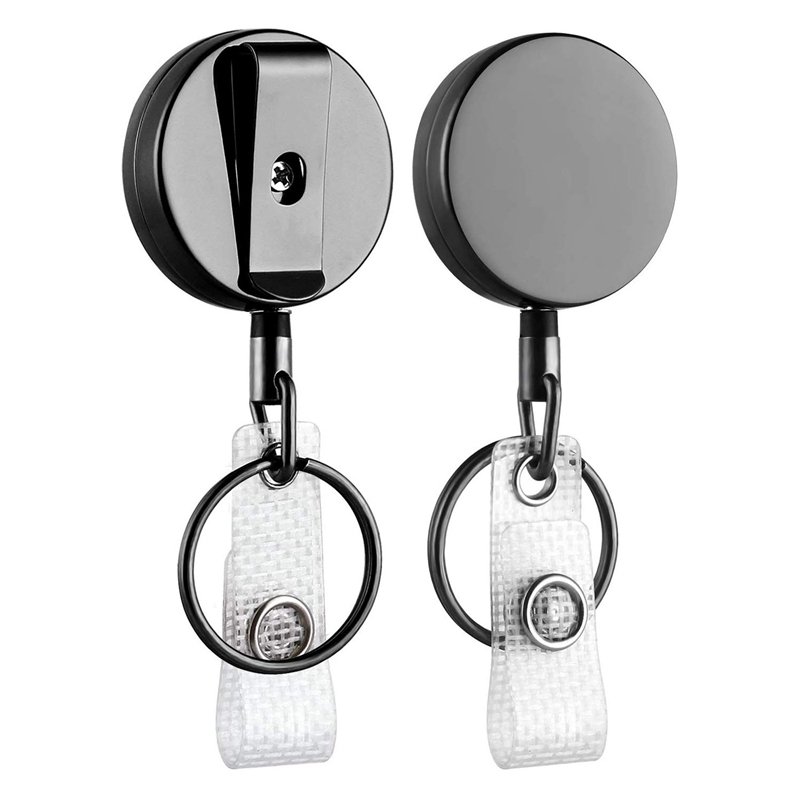 2 Pack Mini Heavy Duty Retractable Badge Holder Reel, Metal ID Badge ...