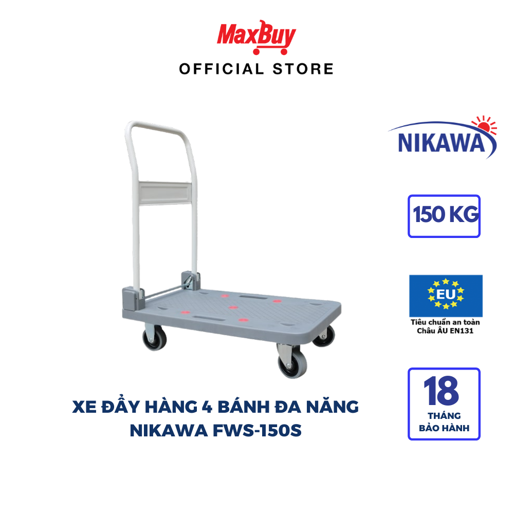 Xe đẩy hàng 4 bánh gấp gọn Chắc chắn Tải trọng 150kg Nikawa màu xám Bảo ...