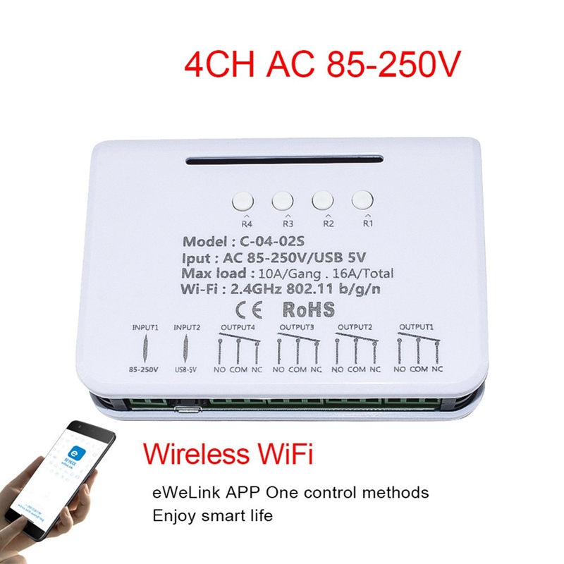 For Ewelink Relay 4CH Smart Home Switch Module Wifi 16A Relay Radio ...