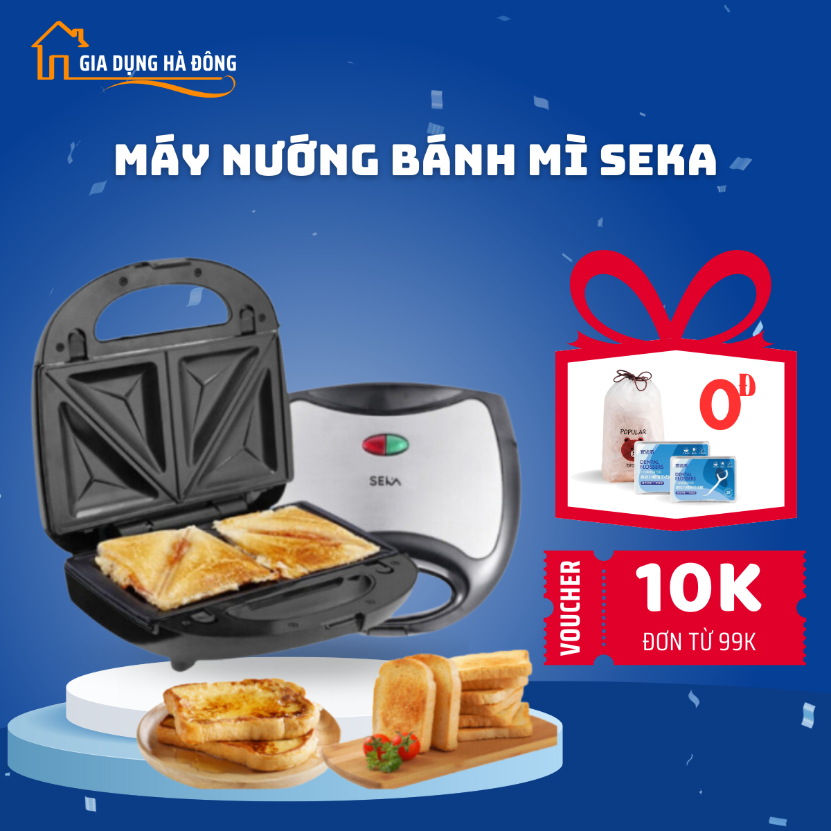 Máy nướng bánh mì sandwich SEKA SK550 công suất 750W chất nhựa ABS cao cấp chống dính 2 mặt ...