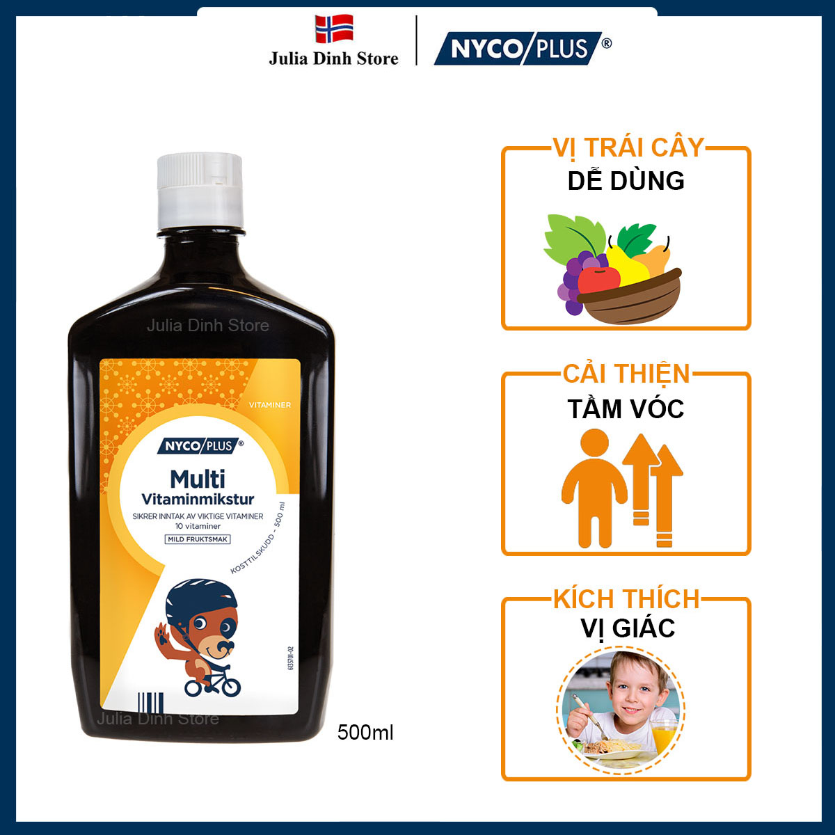 Siro ăn ngon vitamin BARN Nyco Plus Na Uy dành cho trẻ em chai 500ml ...