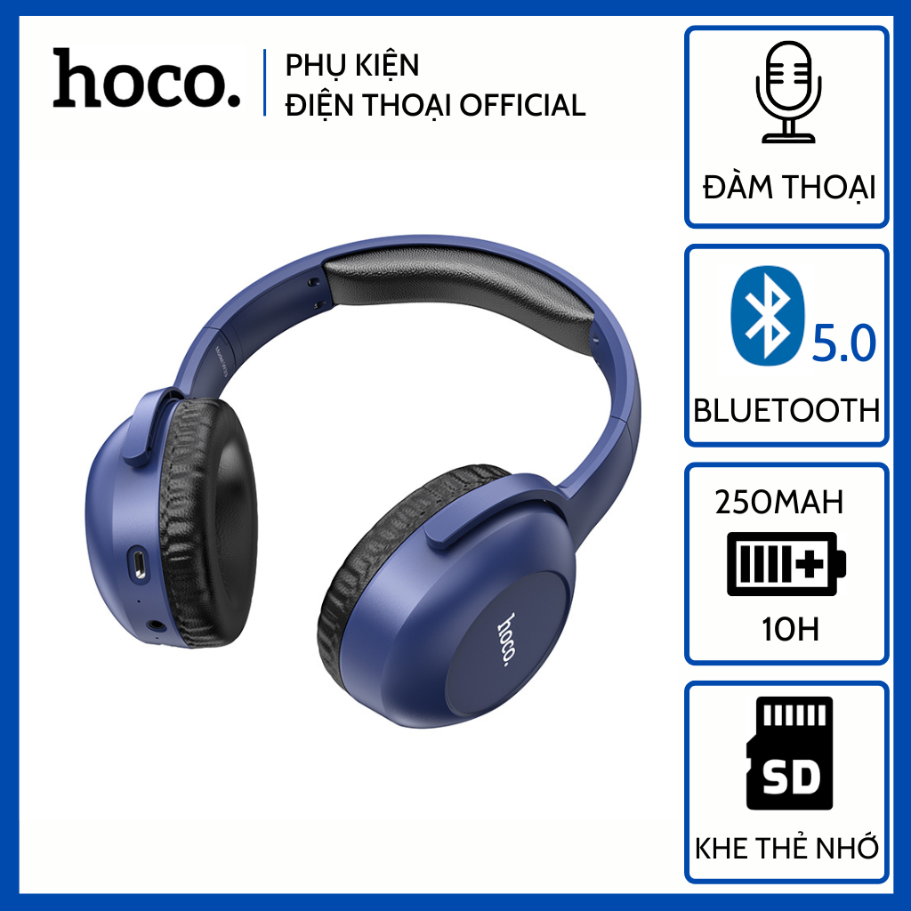 Tai nghe chụp đầu bluetooth Hoco W33 Pin 250mAh sử dụng lên tới 10h - cho máy tính, điện thoại ...